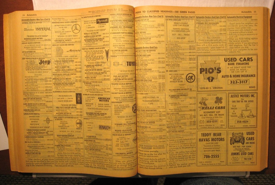 1967-68 Telephone Phone Directory Book - Northern Nevada - Complete ...