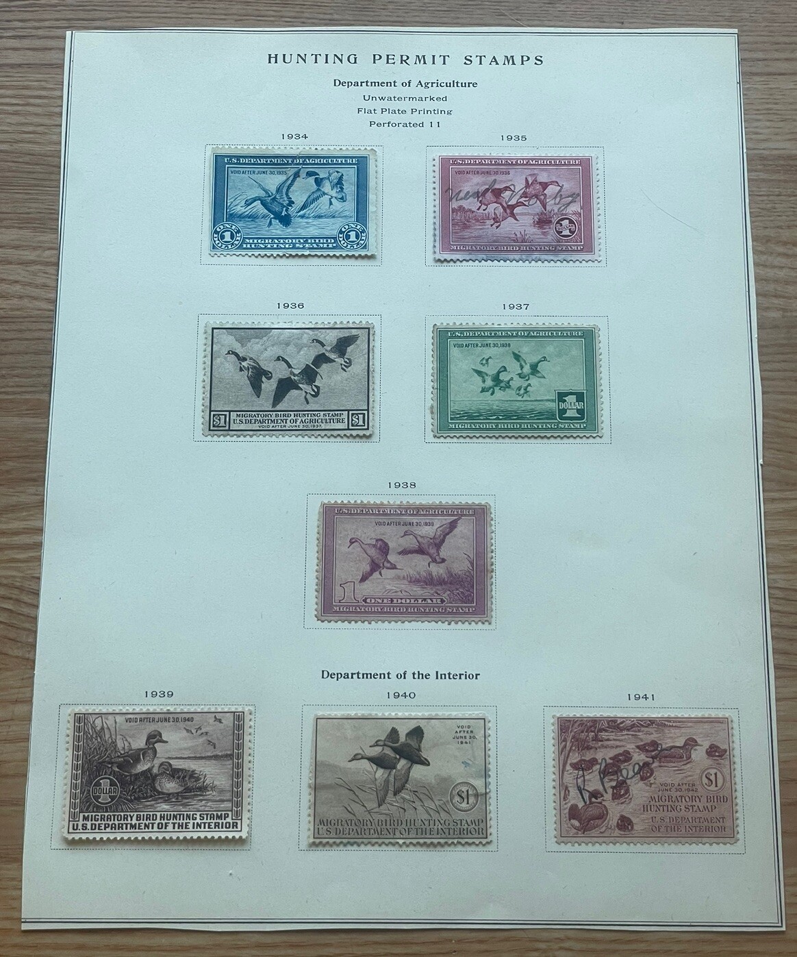Lot of The First (8) Vintage Hunting Permit Stamps hinged mint on paper ...