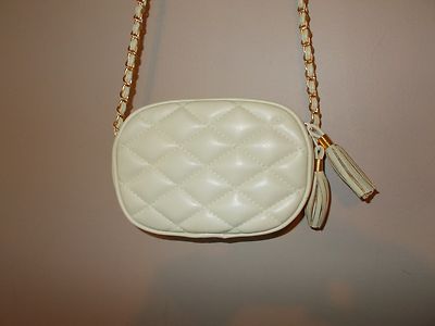 KMQ Collection Small Cross Body Beige Quilted Handbag 20" Strap Drop 5 ...