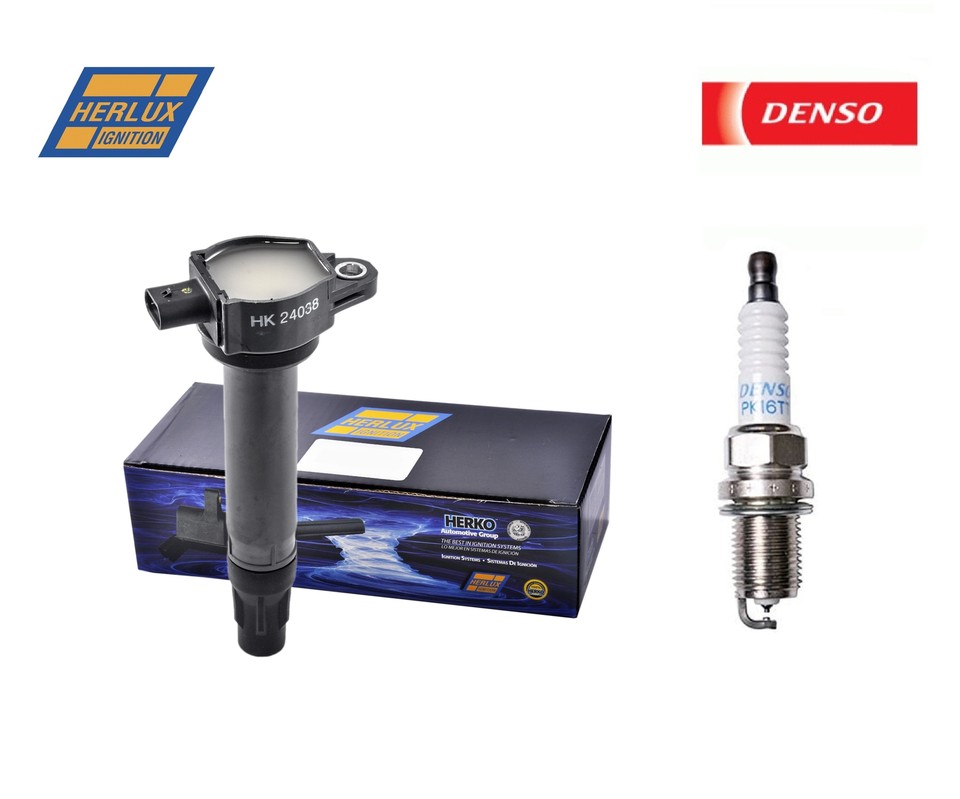 Set of 4 x Spark plug Denso PK16TT & 4 x Herko Ignition coil B138 Dodge ...