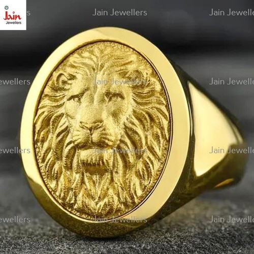 18 Kt, 22 Kt Real Solid Gold Luxury African Oval Lion Head Signet Men's ...