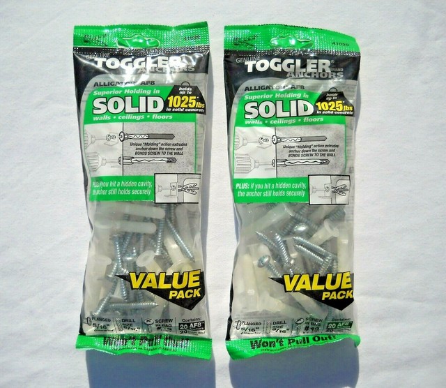 Bag of 20 Toggler Wall Anchors AF8 Alligator Solid 1025 Lbs 5/16 ...