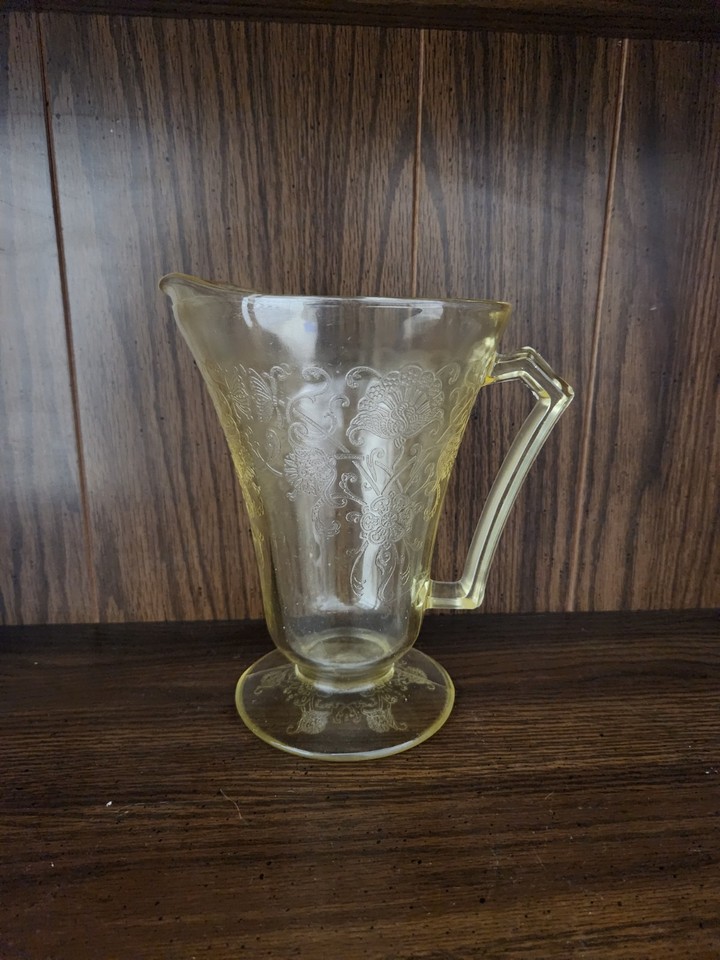 Yellow Depression Glassware Lot Of 6 Pitcher Plates Juice Cups Sugar ...