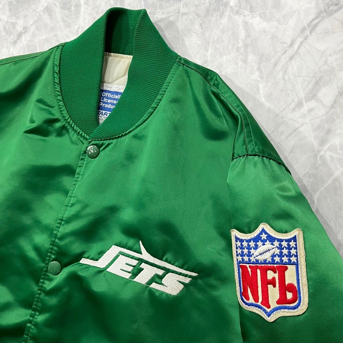 VTG 90s NFL NEW YORK JETS STARTER SATIN BOMBER JACKET SIZE M VTG 90s NFL NEW YORK JETS STARTER SATIN BOMBER JACKET SIZE M