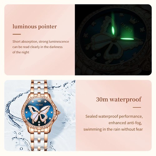OLEVS Women's Quartz Watch Butterfly Watch for Lady Ceramic Stainless ...