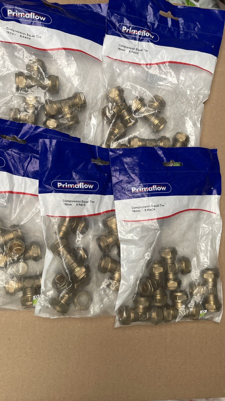 25x Primaflow 15mm - Brass Compression Pipe Fittings - Equal Tee 5x ...