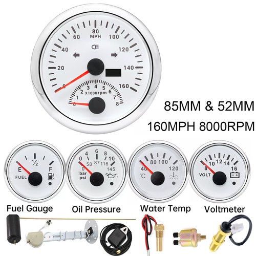 5 Gauge Set GPS Speedometer Gauge 0-160 MPH Waterproof For Car Marine ...