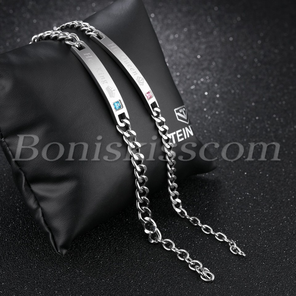 His&Hers "His Queen,Her King" Couples Matching Stainless Steel CZ ...