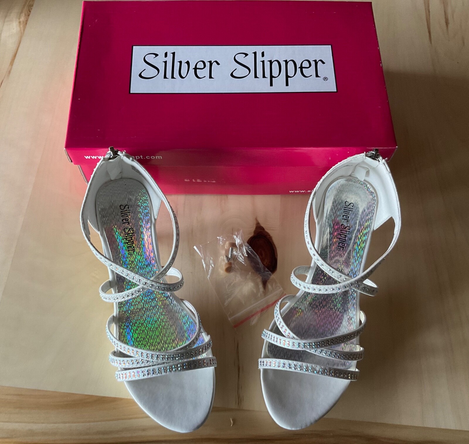 White/Rhinestone Silver Slipper Zipper Heel(2 inch) Shoes Size 4M | eBay