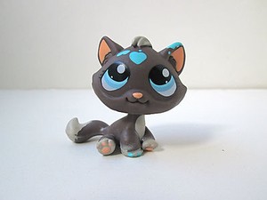 LPS Littlest Pet Shop brown cat blue eyes hearts messy paint #815 | eBay