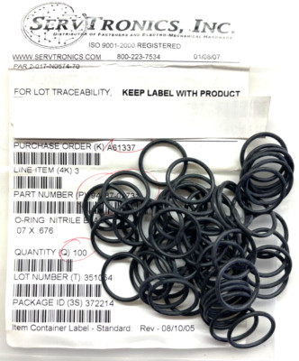 (60 PIECE LOT) 2-017-N0674-70, Nitrile 70 Durometer O-Ring, General ...