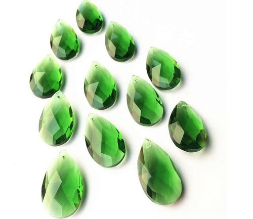 12Pcs 1.5" Green Crystal Glass Lighting Accessories Prism Hanging ...
