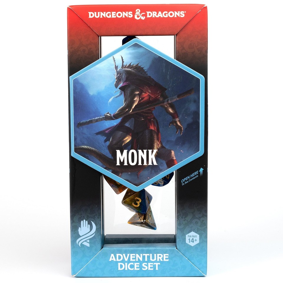 Dungeons & Dragons D&D Adventure Dice: Monk - Blue & Gold, 12pc RPG Set ...