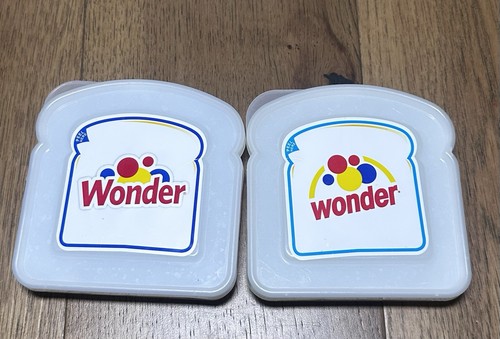 2 Vintage Wonder Bread Sandwich Containers School Lunch Box Plastic Lid ...