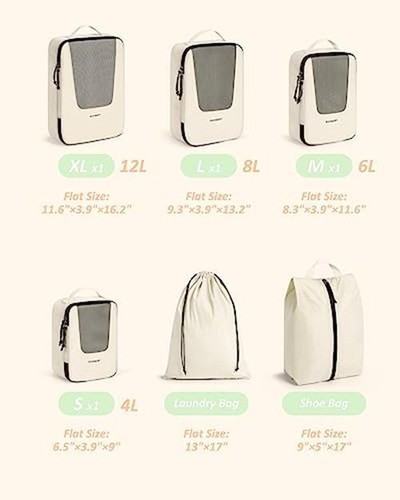 6 Set Compression Packing Cubes for Travel, Lightweight Compression ...