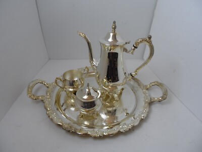 ONEIDA Silver Plated 4-Piece Coffee Tea Set W/Serving Tray with Handles ...