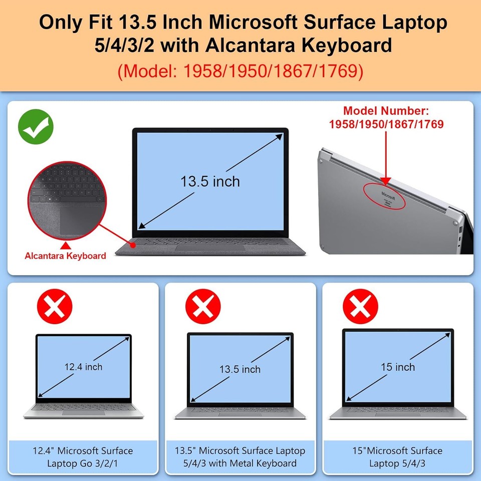 Case for 13.5'' Microsoft Surface Laptop 5/4/3/2 Slim Snap On Hard ...