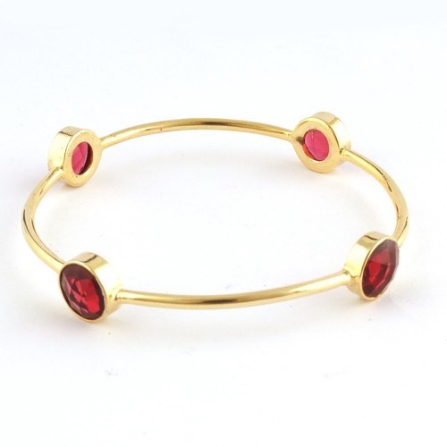 For Girls Wear Ruby Quartz Yellow Gold Plated Handmade Sizable Bangle ...
