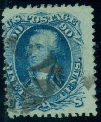 US #72, 90¢ blue, hi val in set, used, off-center but scarce stamp ...
