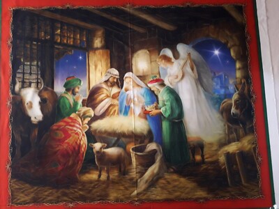 New 100% Cotton Fabric Panel Christmas Nativity Scene W 112 cm x L 88 ...