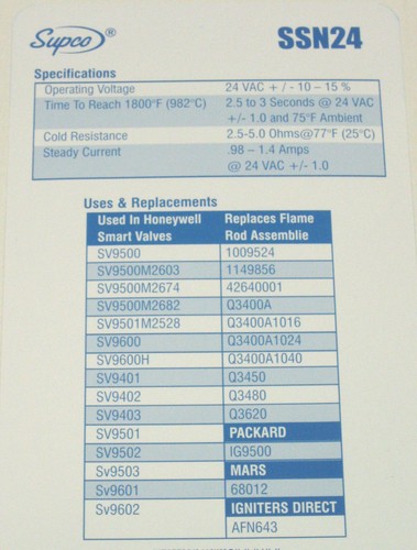 Supco SSN24 Igniter Flame Rod Ignitor for Honeywell Q3450 1009524 ...