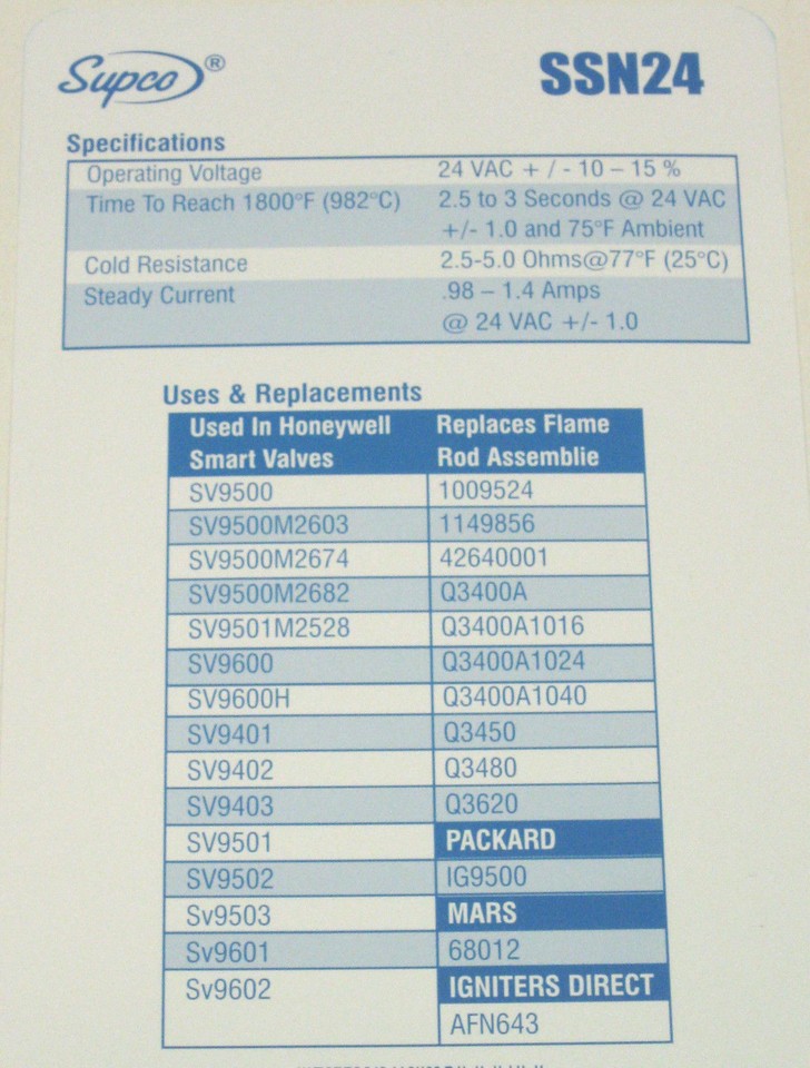 Supco SSN24 Igniter Flame Rod Ignitor for Honeywell Q3450 1009524 ...