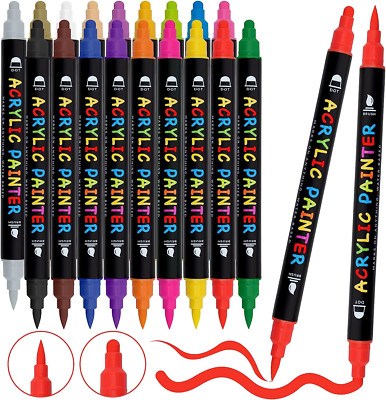 Paint Pens, 18 Colors Acrylic Paint Pens Paint Markers, Dual Tip Pens ...
