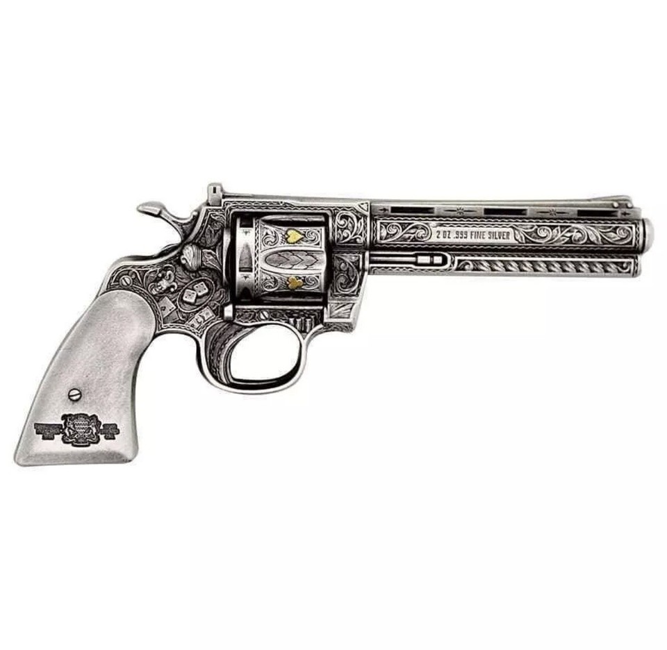 2023 Chad 2 oz Silver Revolver Gun Shaped Antiqued High Relief Coin ...