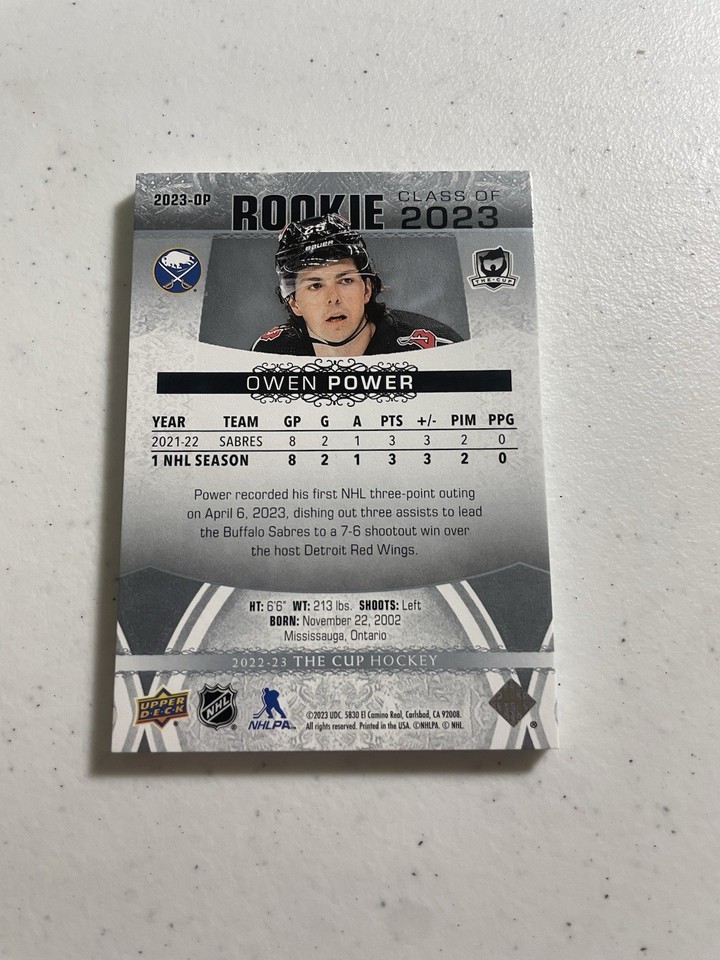 2022 UPPER DECK THE CUP #2023-OP OWEN POWER ROOKIE CLASS OF 2023 RC ...