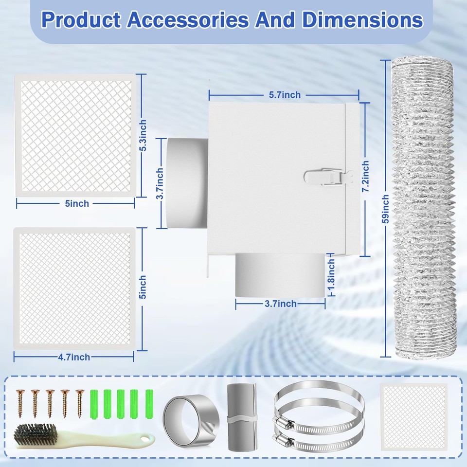 Dryer Duct Lint Trap, Metal Indoor Vent Kit 4" 5FT Hose - Airtight ...