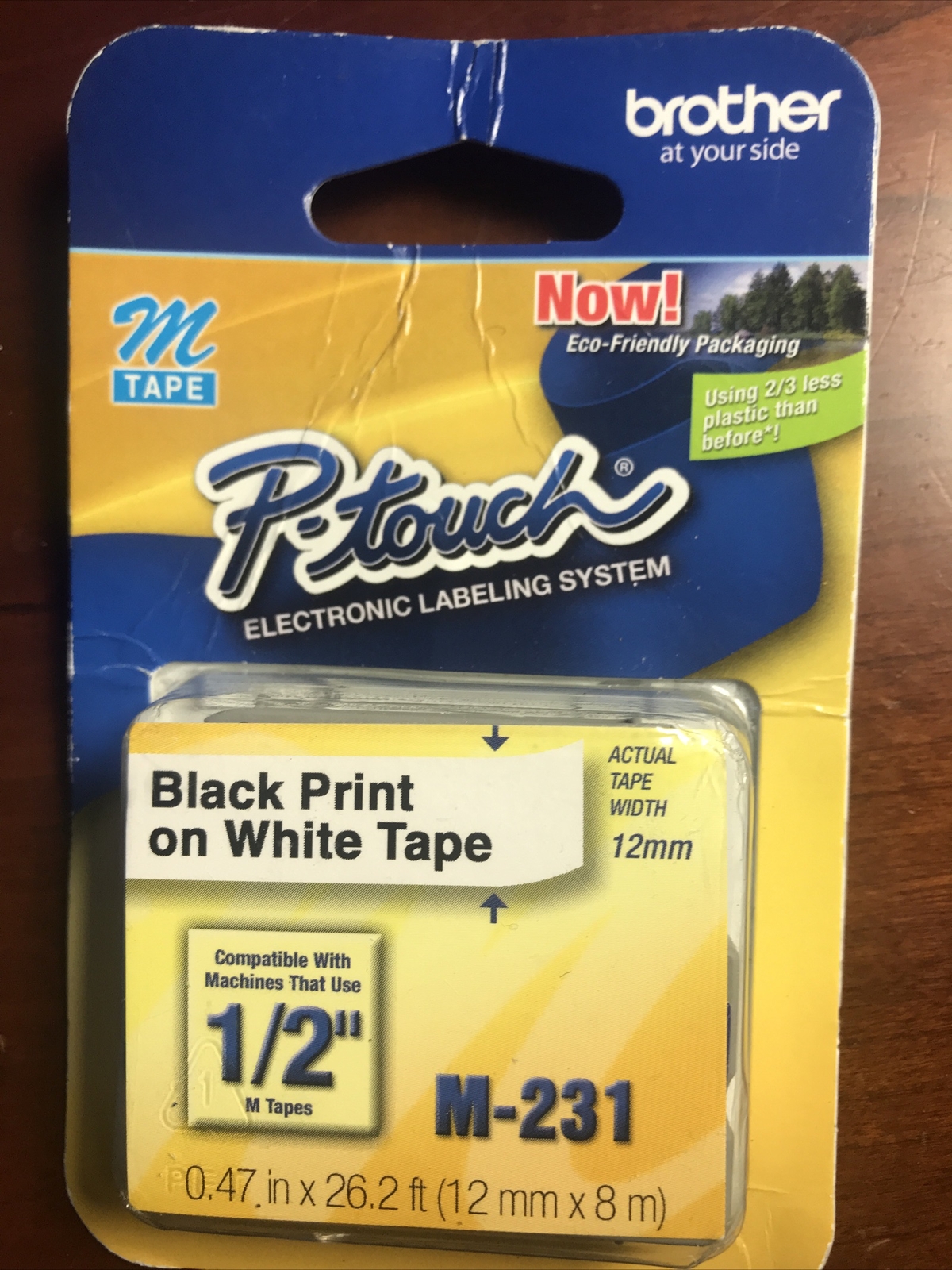 Brother P-Touch M-Tape 1/2 inch - BLACK on WHITE Tape - M-231 | eBay