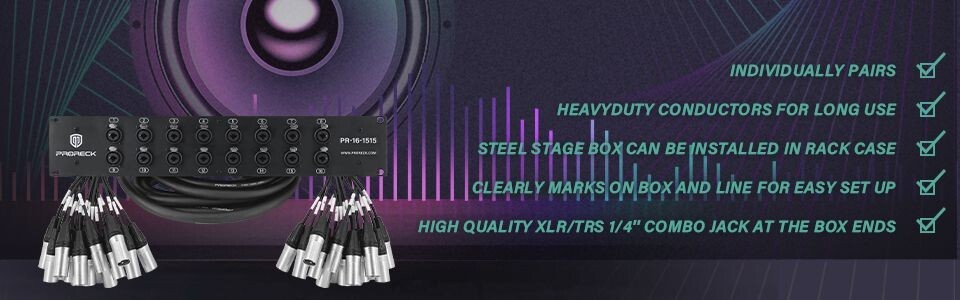 Proreck TRS XLR Combo Splitter Snake Cable (15*15 Foot 16Channel) 2U ...