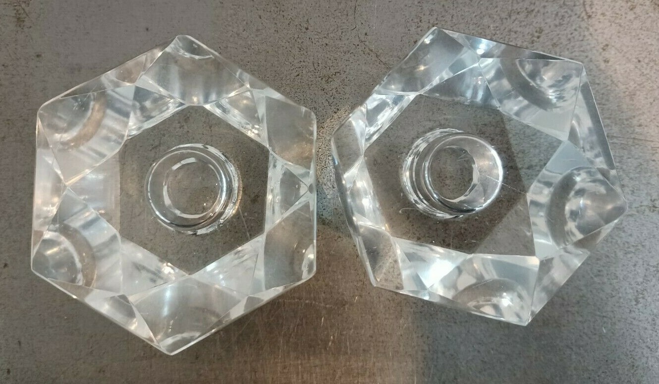 2 Clear Glass Diamond Cut Candle Holders 2.2" Tall | eBay