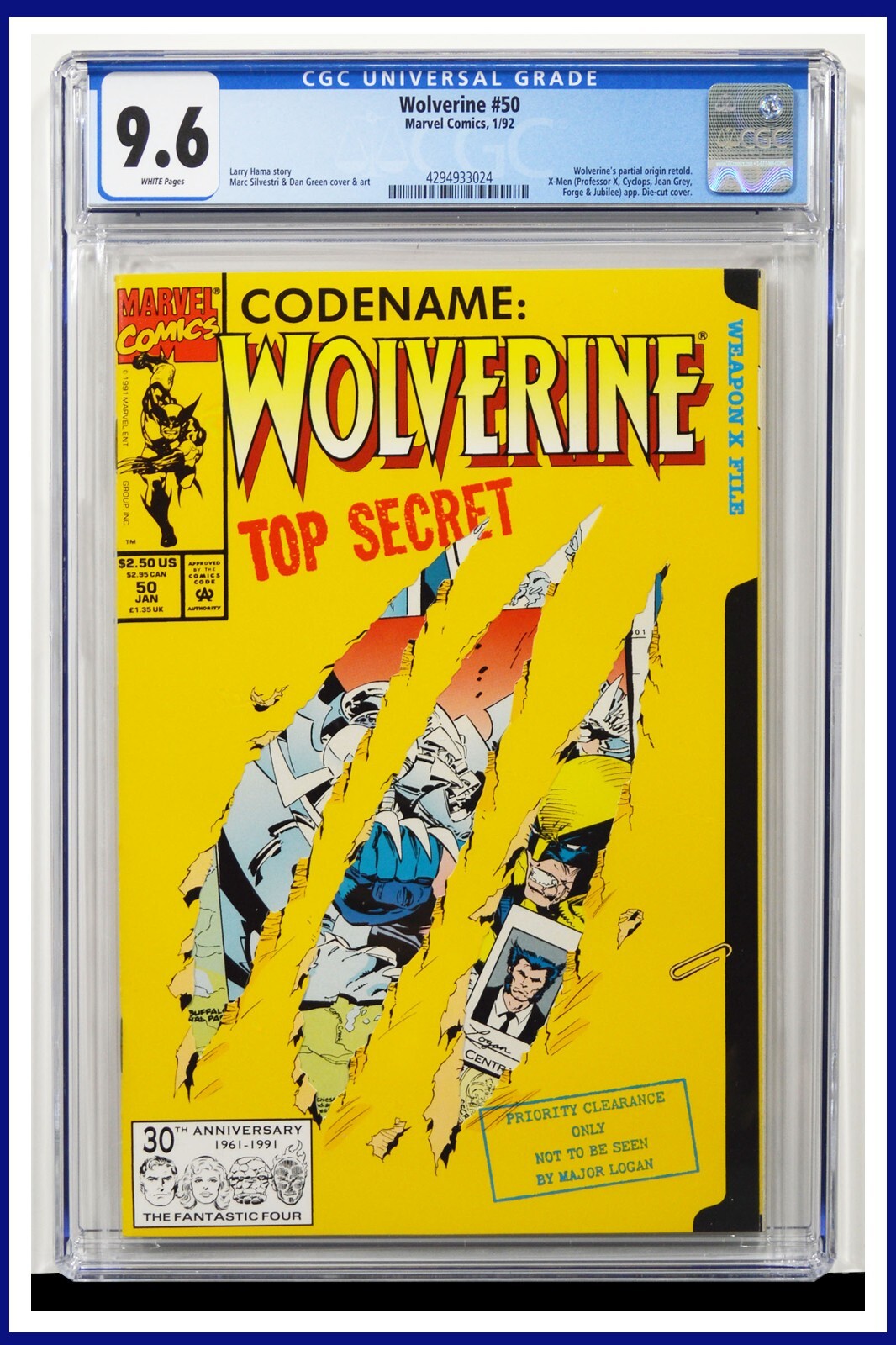 Wolverine #50 CGC Graded 9.6 Marvel 1992 Die-Cut Cover White Pages ...