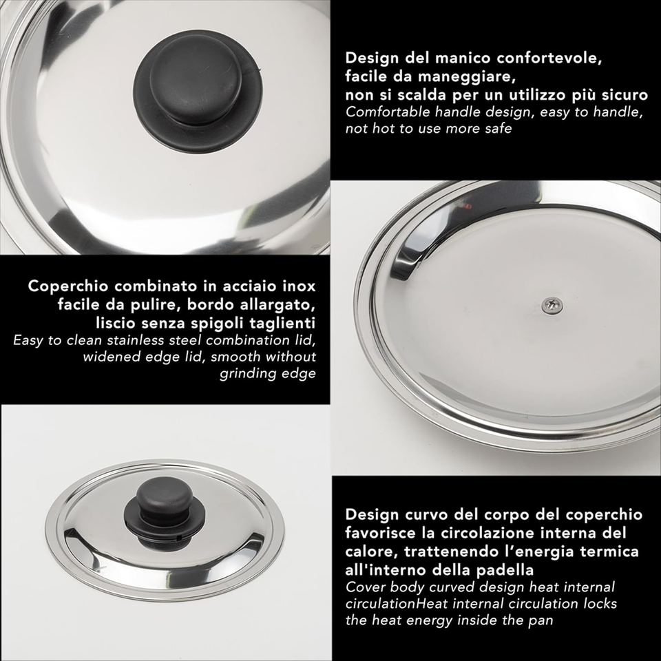 Coperchio per Padella O Pentola in Acciaio Inox - 18/20 / 22/24 / 26/28 ...