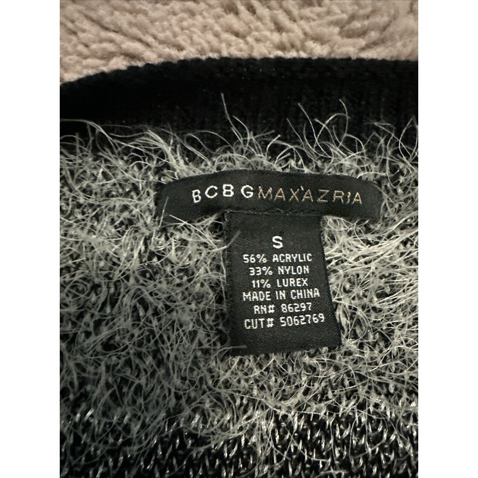 BCBG Cardigan Sweater Top Aztec Knit Open Drape Front Black Silver Long ...