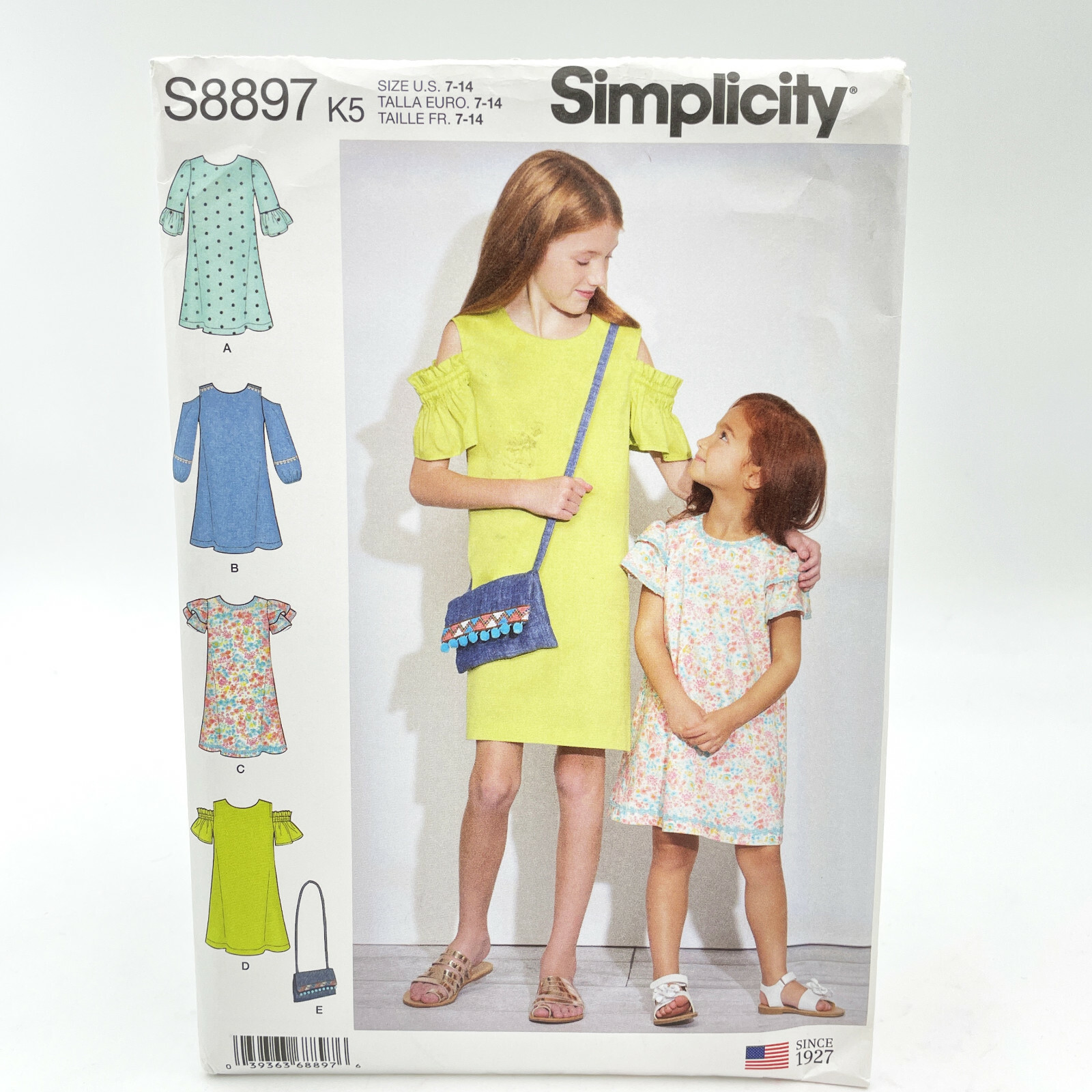 Simplicity 8897 Straight Dress Cold Shoulders and Purse Girls Size 7 14 ...