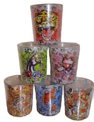 3 Ed Hardy Large Round Shot Glass SCENTED CANDLES tealight candle and ...