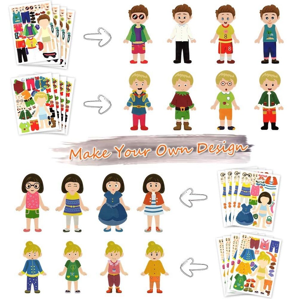 Make a Face and Dress Up Stickers for Girls, 40pcs Mix and Match ...