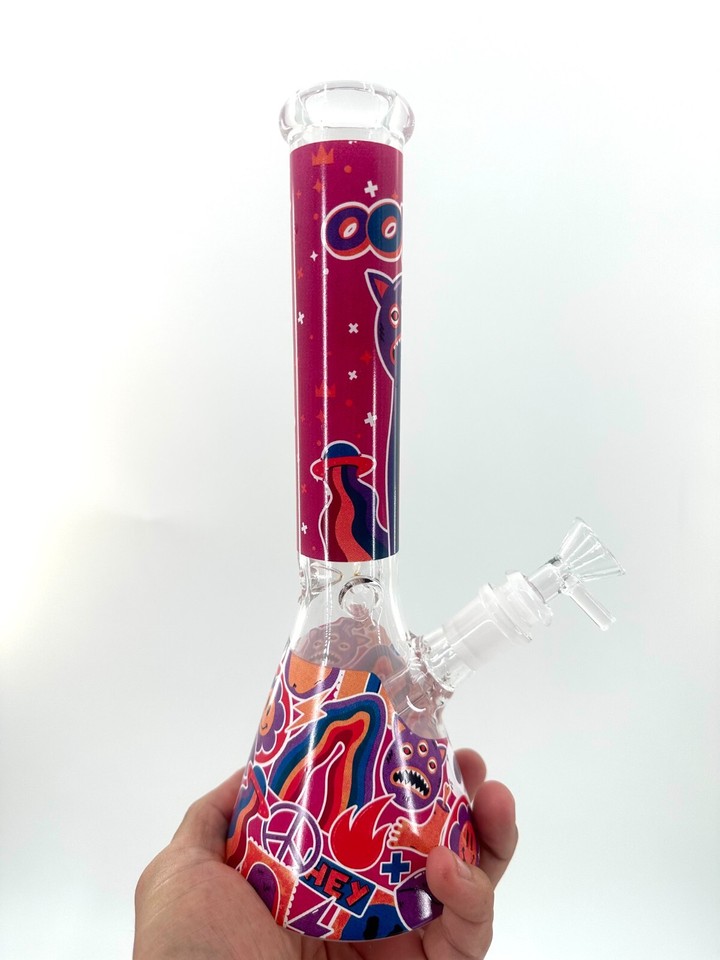 11" Cute Cartoon Glass Bongs Filter 14mm Bowl Bubbler Red&Pink Best ...