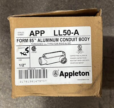 5 PIECES NEW APPLETON LL50-A FORM 85 ALUMINUM CONDUIT BODY 1/2 INCH | eBay