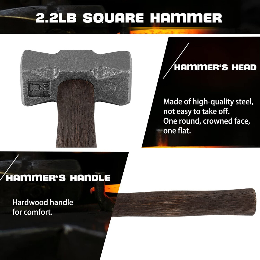 2.2LB Double Power Forging Square Hammer Farrier Bladesmithing ...