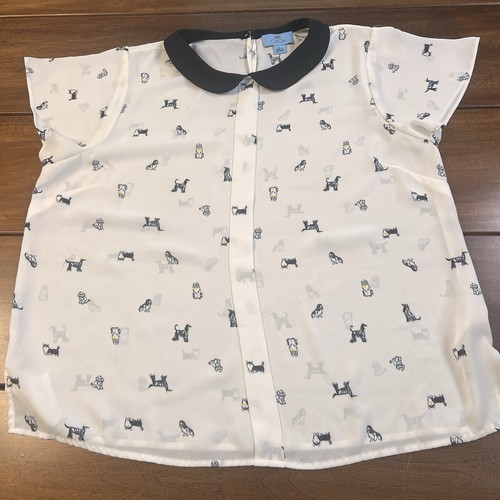 CeCe White Blouse with Black Peter Pan Collar and All over Dog Print ...