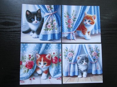 EXCLUSIVE 4 x PEEK A BOO KITTENS BY THE CURTAIN (UNMOUNTED) Card ...