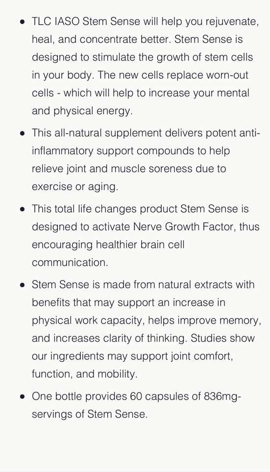 TLC Stem Sense: Stem Cell Supplement, Muscle and Joint Support 60 ...