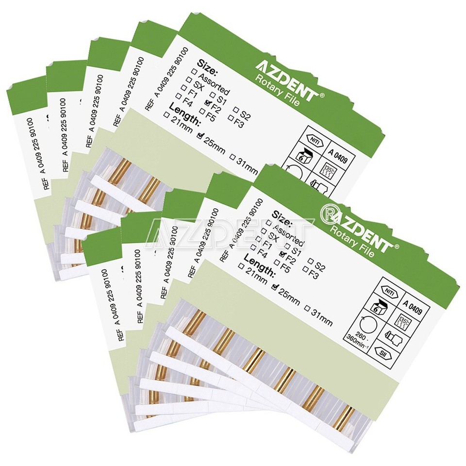 6pcs AZDENT Endodontic Dental Endo Files F2 Rotary Niti Files Gold ...