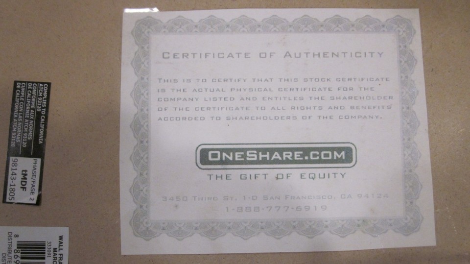HOWARD STERN SIRIUS XM STOCK CERTIFICATE FRAMED 11x14 | eBay