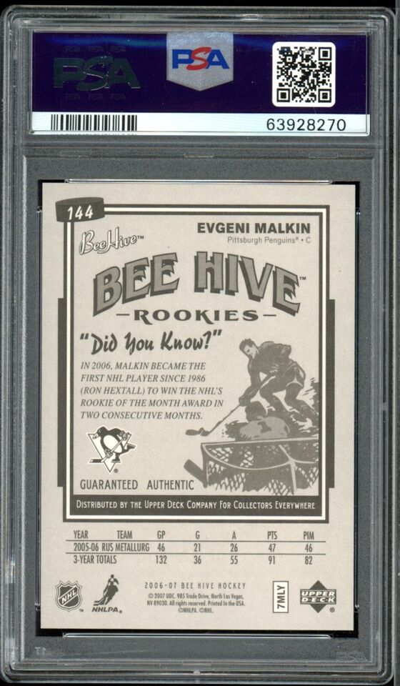 2006-07 Upper Deck Bee Hive #144 Evgeni Malkin Rookie Card PSA 10 Gem Mint | eBay