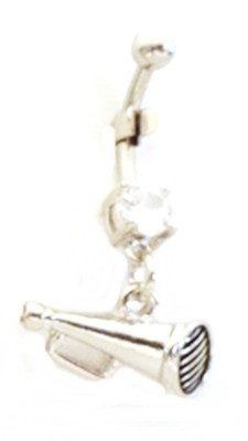 Belly Ring Cheerleader Megaphone w/Clear Pronged Gem Dangle Naval Steel ...