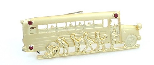 American School Bus Brooch Gold Tone with Rhinestones Inlay | eBay